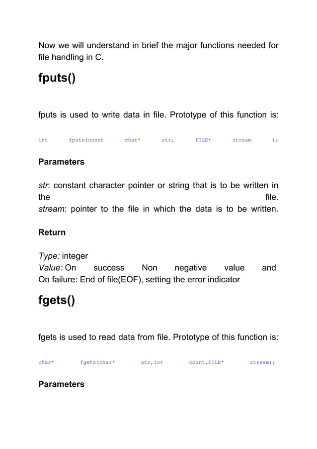 Understanding c file handling functions with examples | DOCX