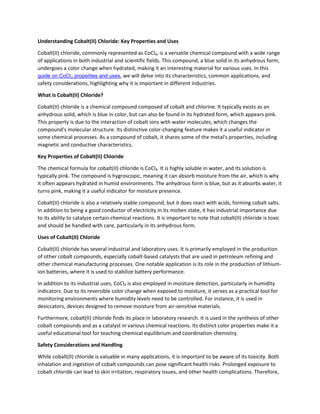 Understanding Cobalt(II) Chloride: Key Properties and Uses | PDF