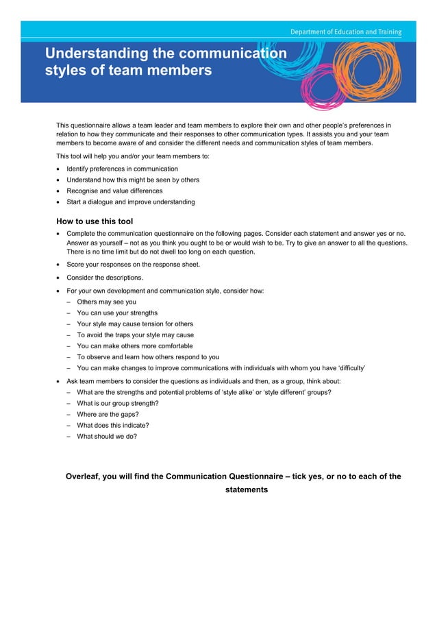Free Tool - Understanding communication styles questionnaire | PDF