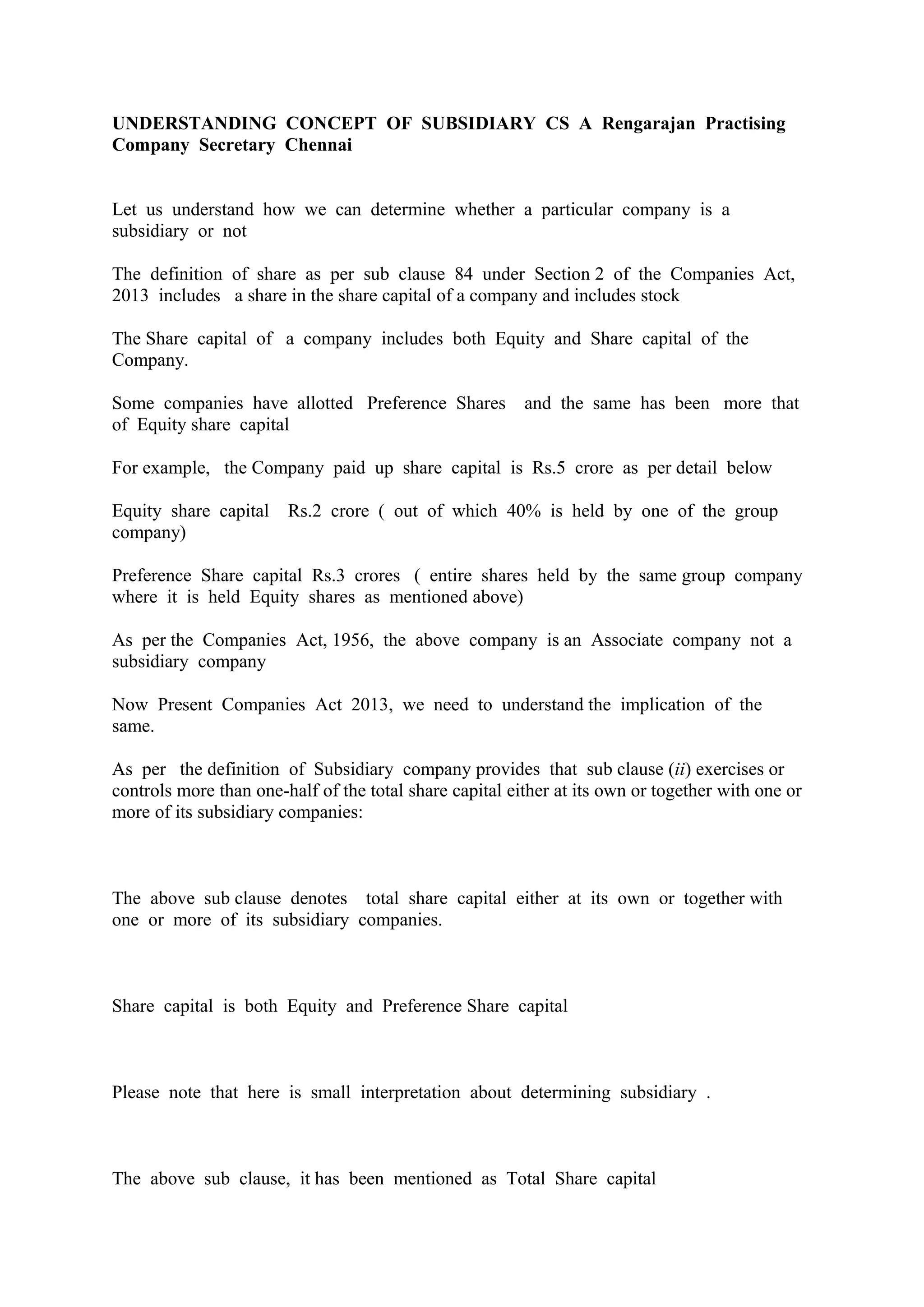 Understanding concept of subsidiary | DOC