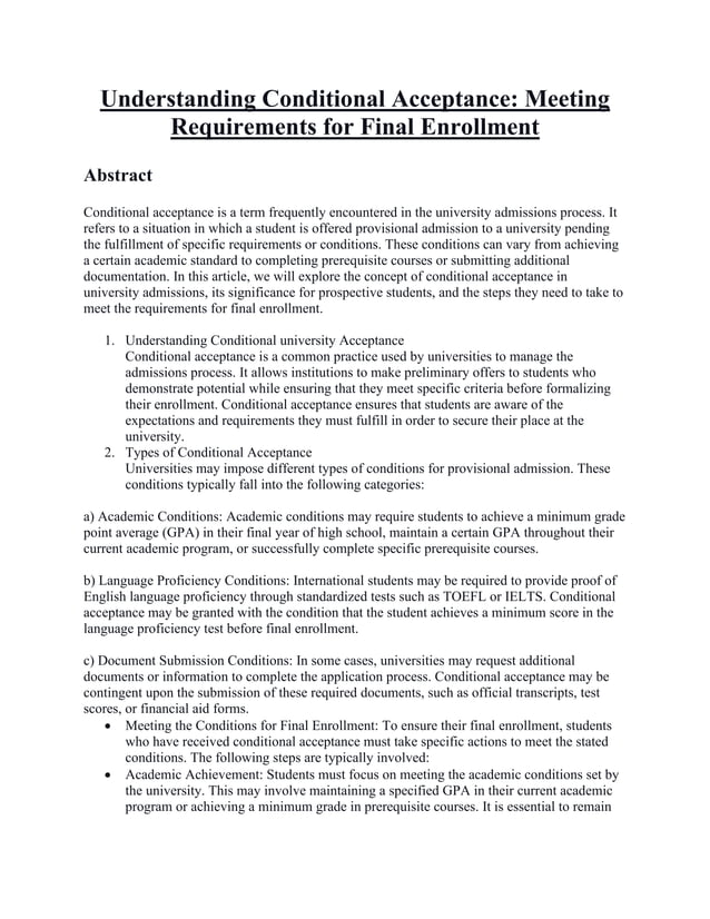 Understanding Conditional Acceptance: Meeting Requirements for Final Enrollment | PDF