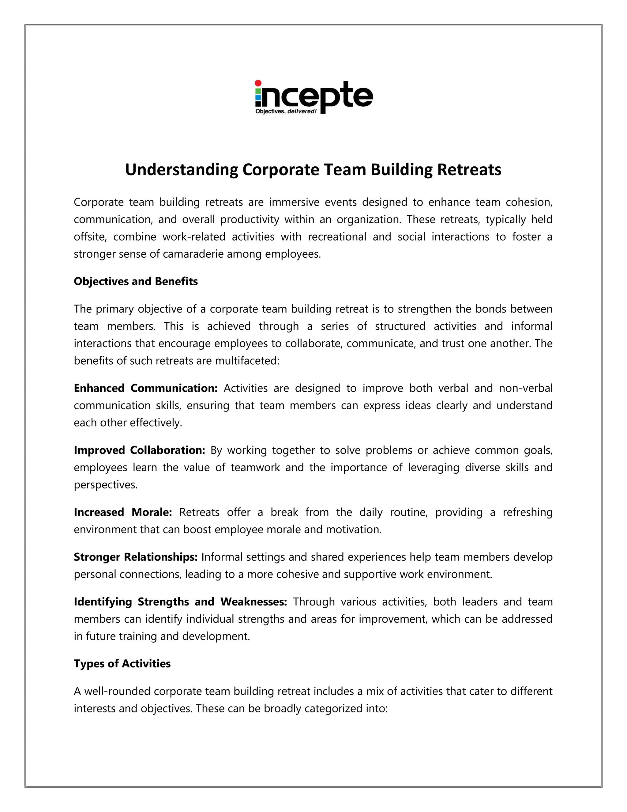 Understanding Corporate Team Building Retreats | PDF