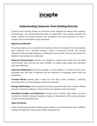 Understanding Corporate Team Building Retreats | PDF