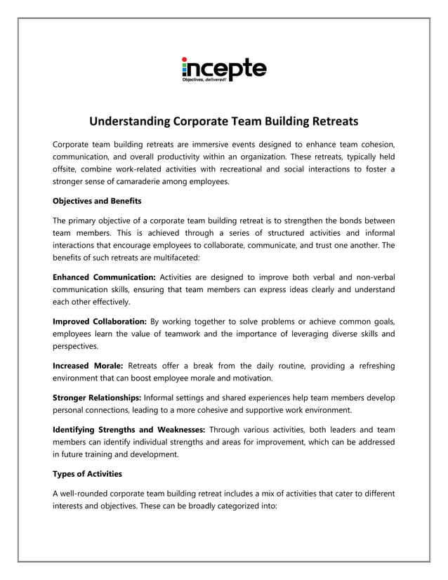 Understanding Corporate Team Building Retreats | PDF