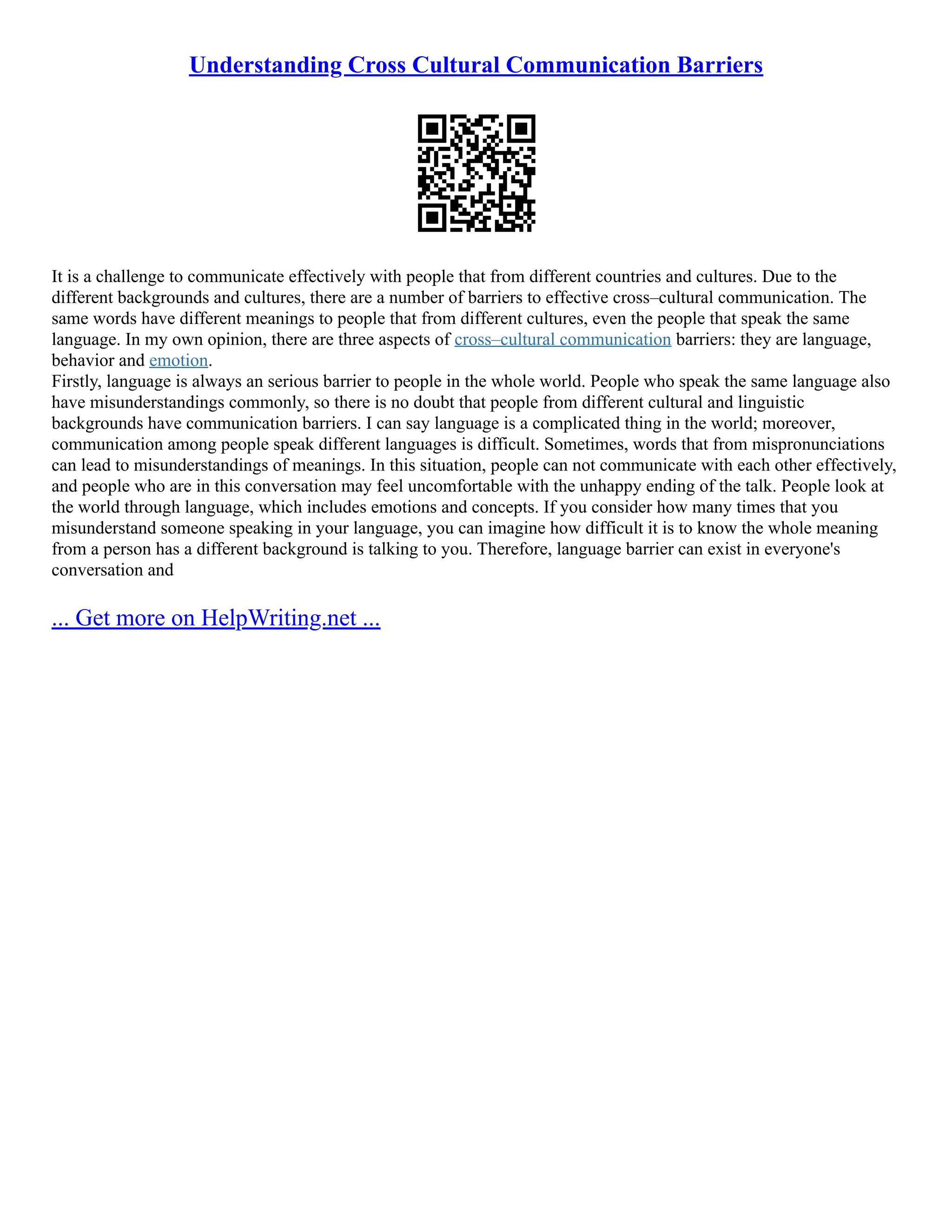 Understanding Cross Cultural Communication Barriers | PDF