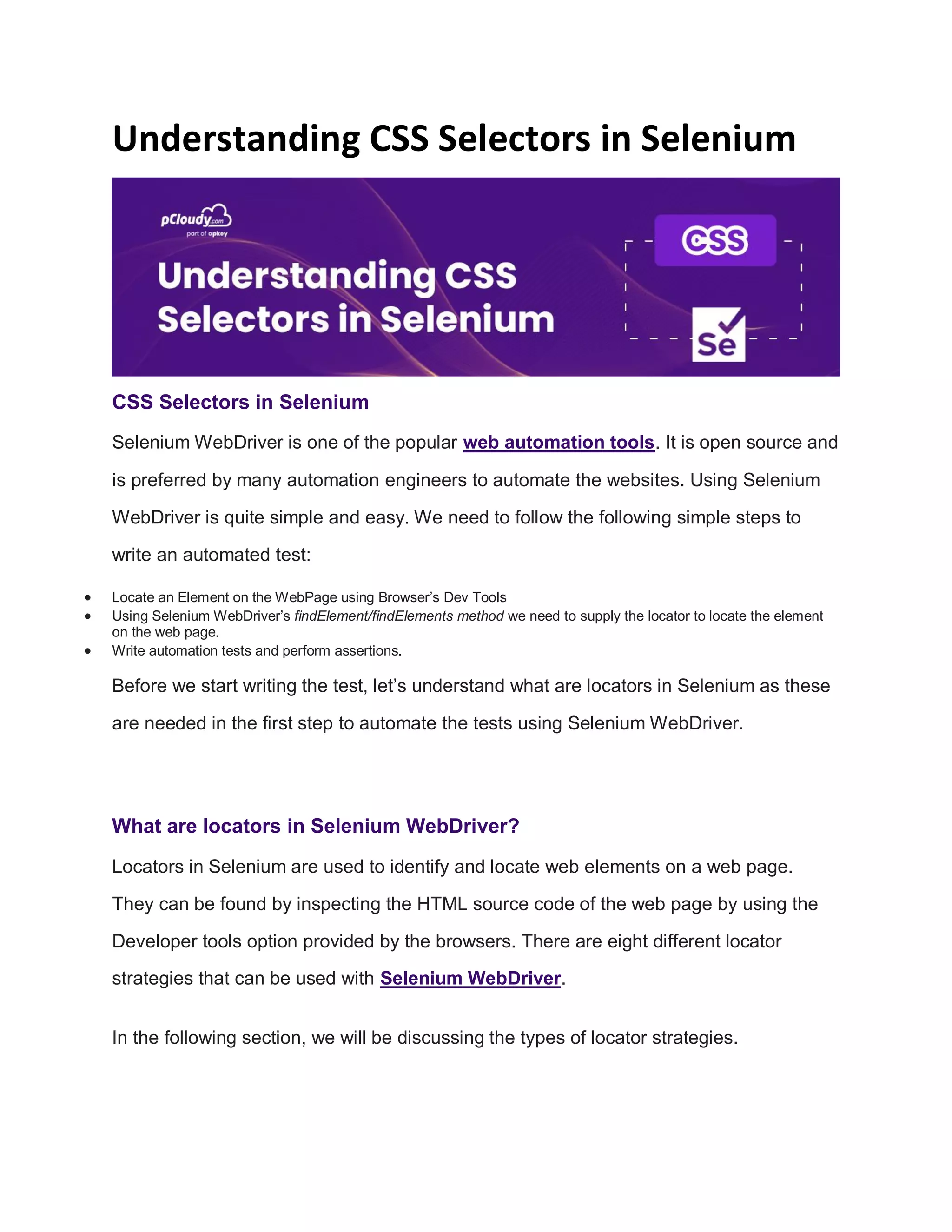 Understanding Css Selectors In Selenium Pdf