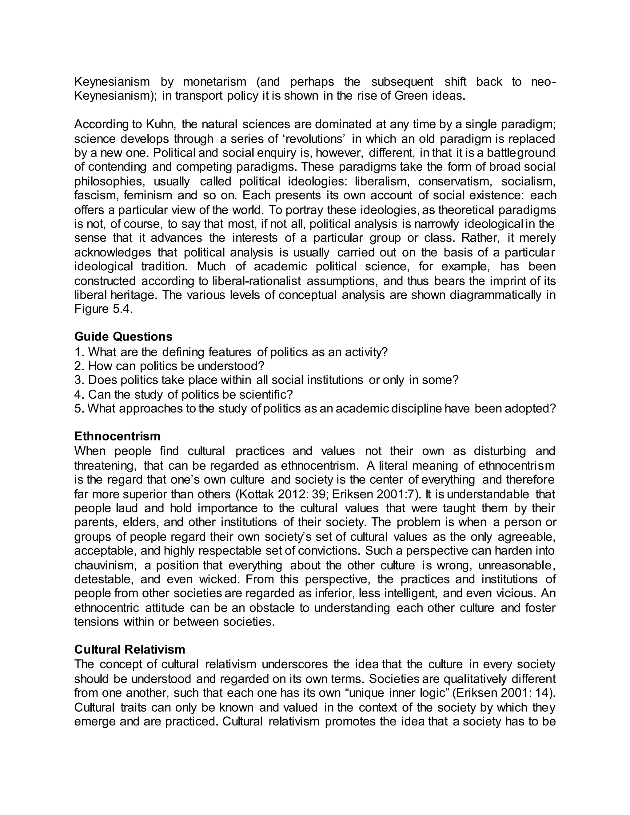 Understanding the concepts of culture, society and politics | DOCX