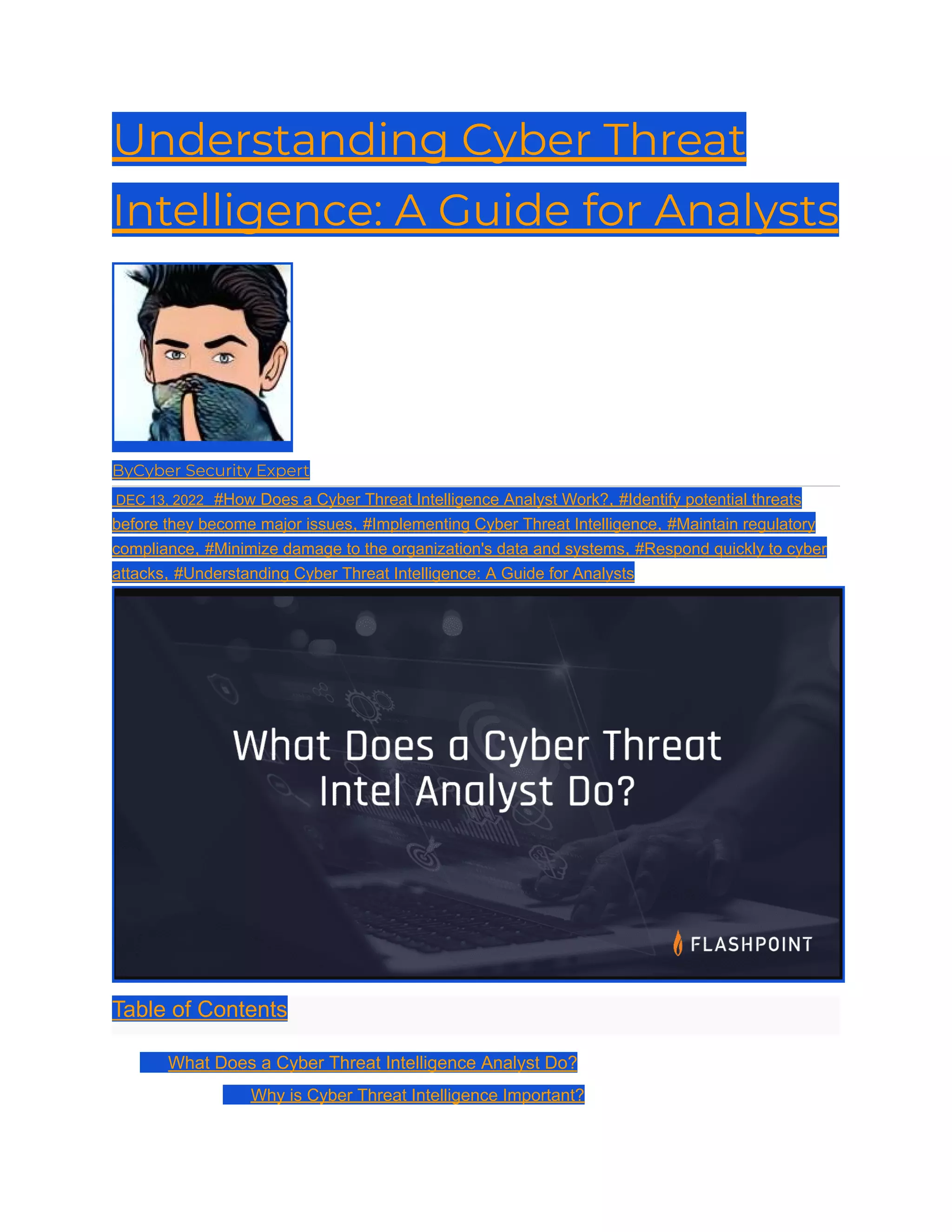 Understanding Cyber Threat Intelligence A Guide for Analysts.pdf ...