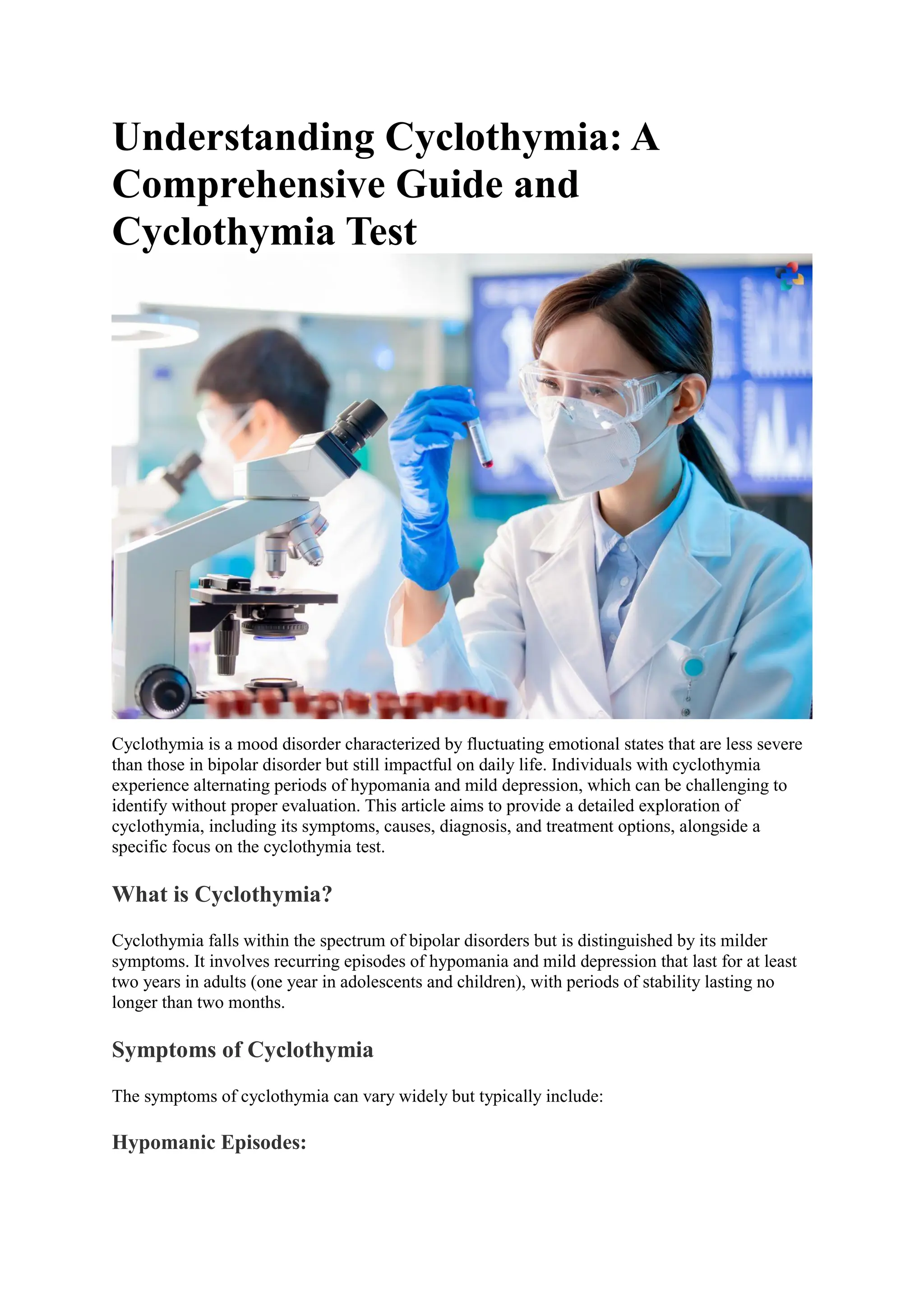 Cyclothymia Test: Diagnosing, Symptoms, Treatment, and Impact | The ...