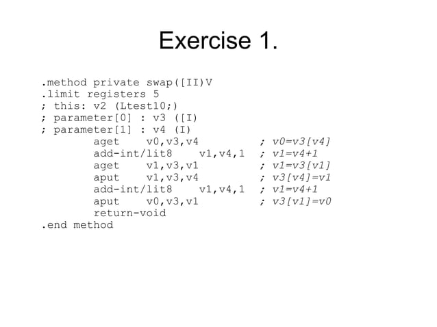 Understanding The Dalvik Bytecode With The Dedexer Tool Pdf Operating Systems Computer