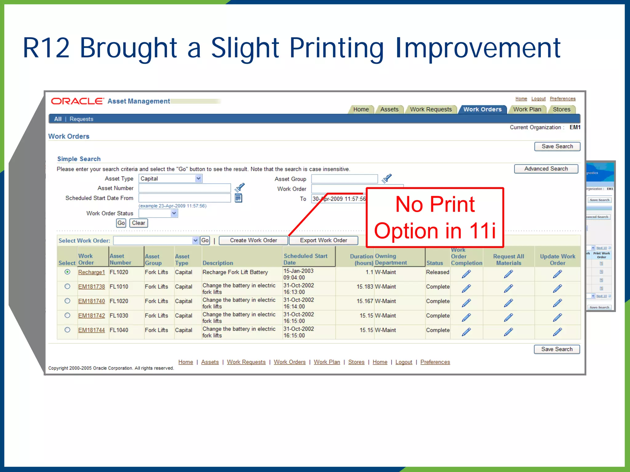 Understanding eAM Work Order Printing in EBS 11i vs R12 | PDF