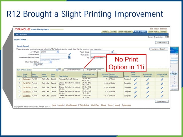 Understanding eAM Work Order Printing in EBS 11i vs R12 | PDF