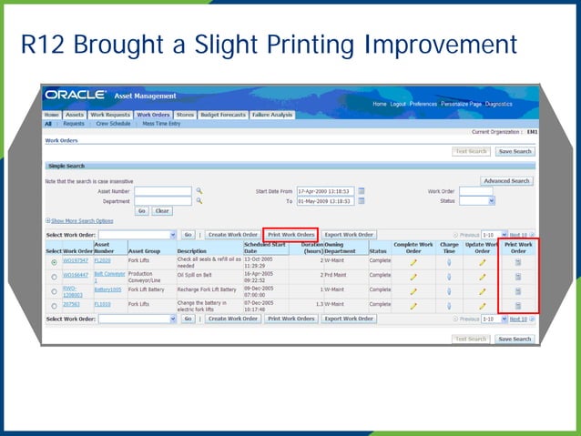 Understanding eAM Work Order Printing in EBS 11i vs R12 | PDF