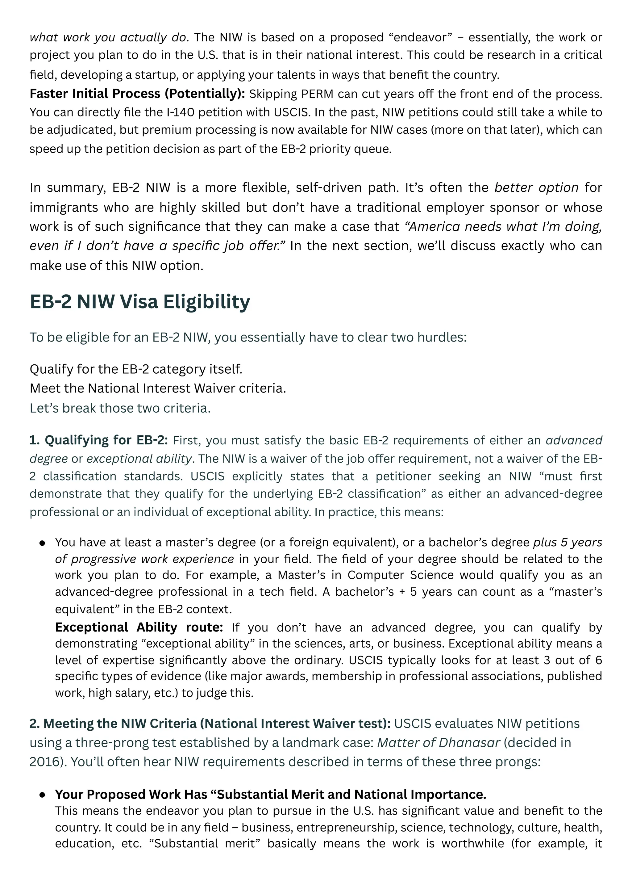 Understanding EB-2 National Interest Waiver (NIW) - Part 1 of 2 | PDF