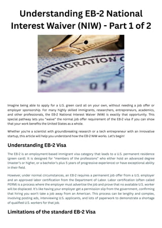 Understanding EB-2 National Interest Waiver (NIW) - Part 1 of 2 | PDF