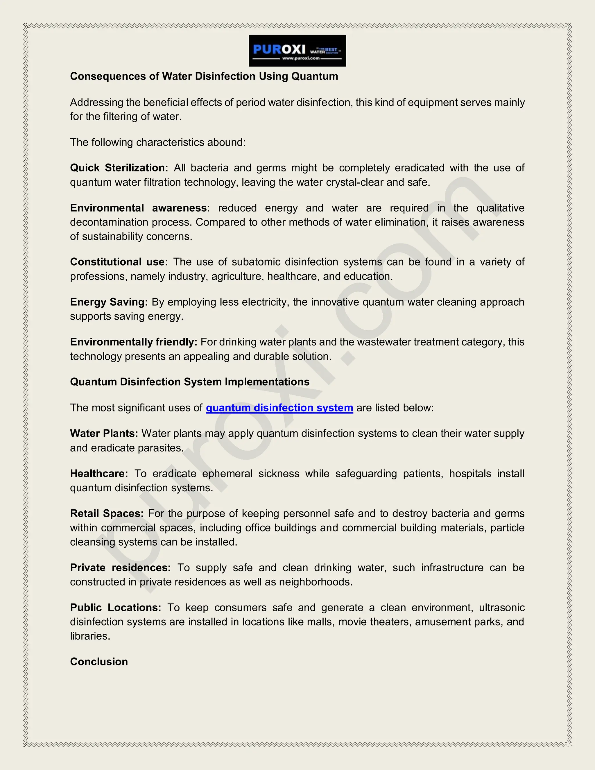 Understanding, Effects, and Applications of Quantum Water Disinfection ...