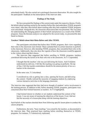 Understanding EFL Teachers’ Beliefs and Practices in EFL Classrooms: A ...