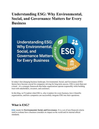 Understanding ESG- Why Environmental, Social, and Governance Matters ...