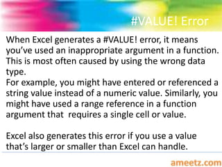 Understanding excel’s error values | PPTX