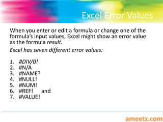 Understanding excel’s error values | PPTX