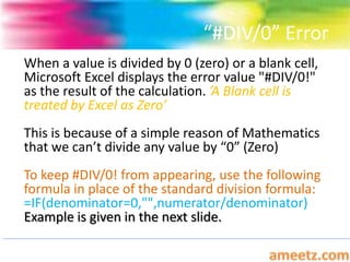Understanding excel’s error values | PPTX