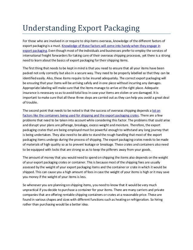 Understanding export packaging | PDF