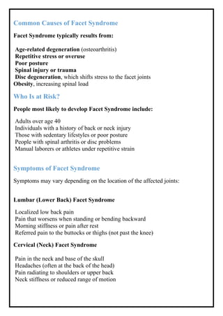 Understanding Facet Syndrome: A Guide to Back and Neck Joint Pain | PDF