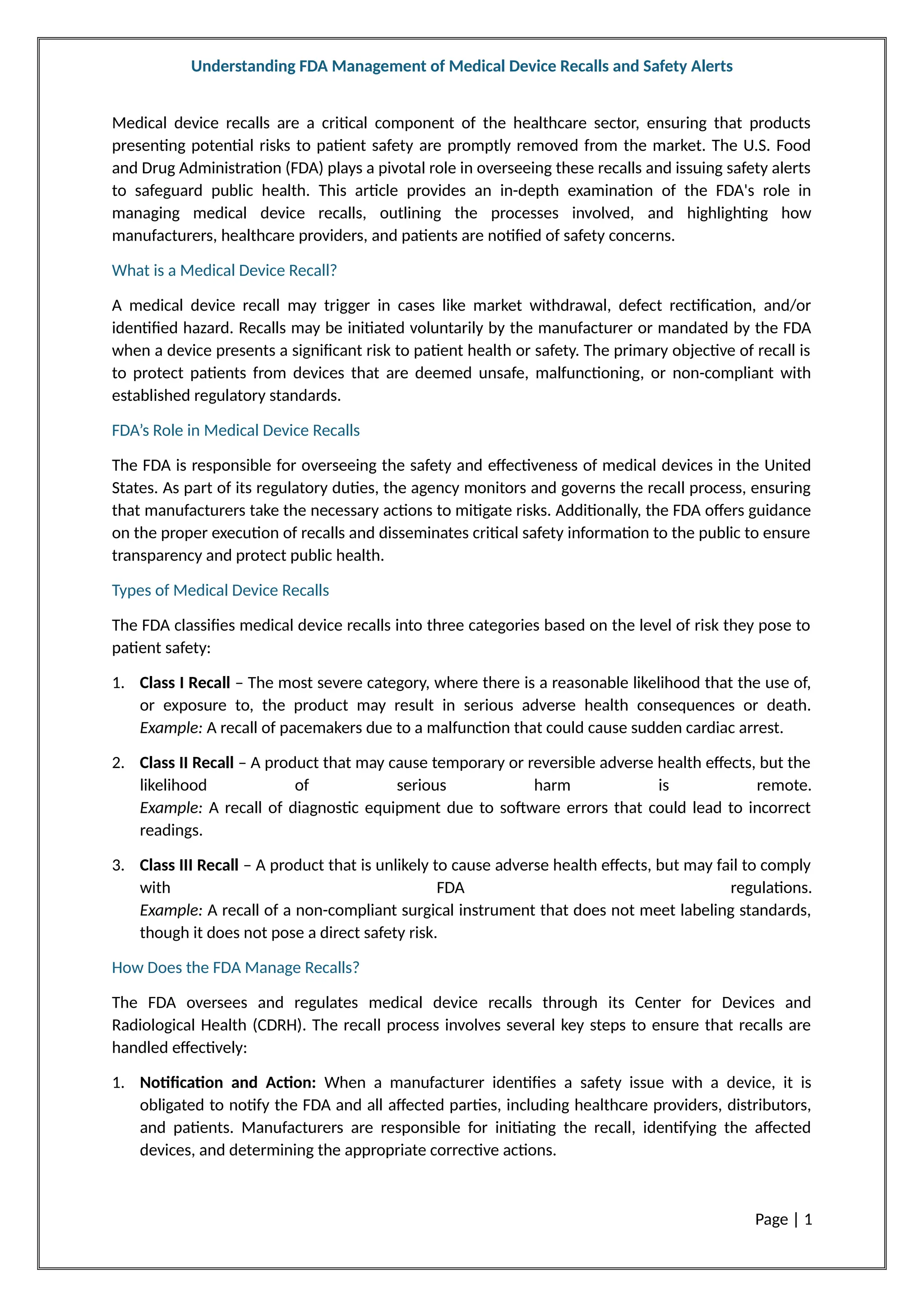 Understanding FDA Management of Medical Device Recalls and Safety ...