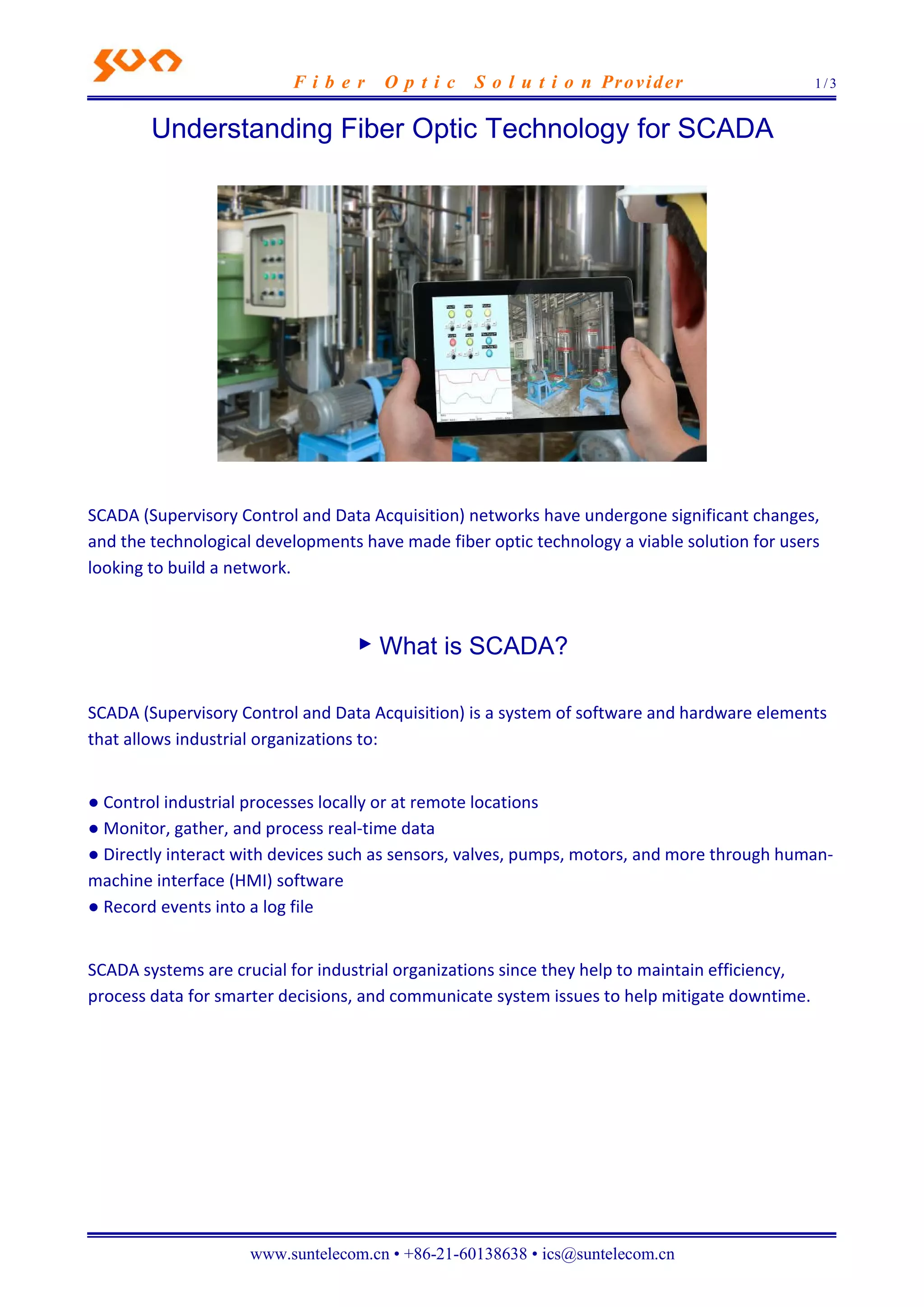 Understanding fiber optic technology for scada | PDF