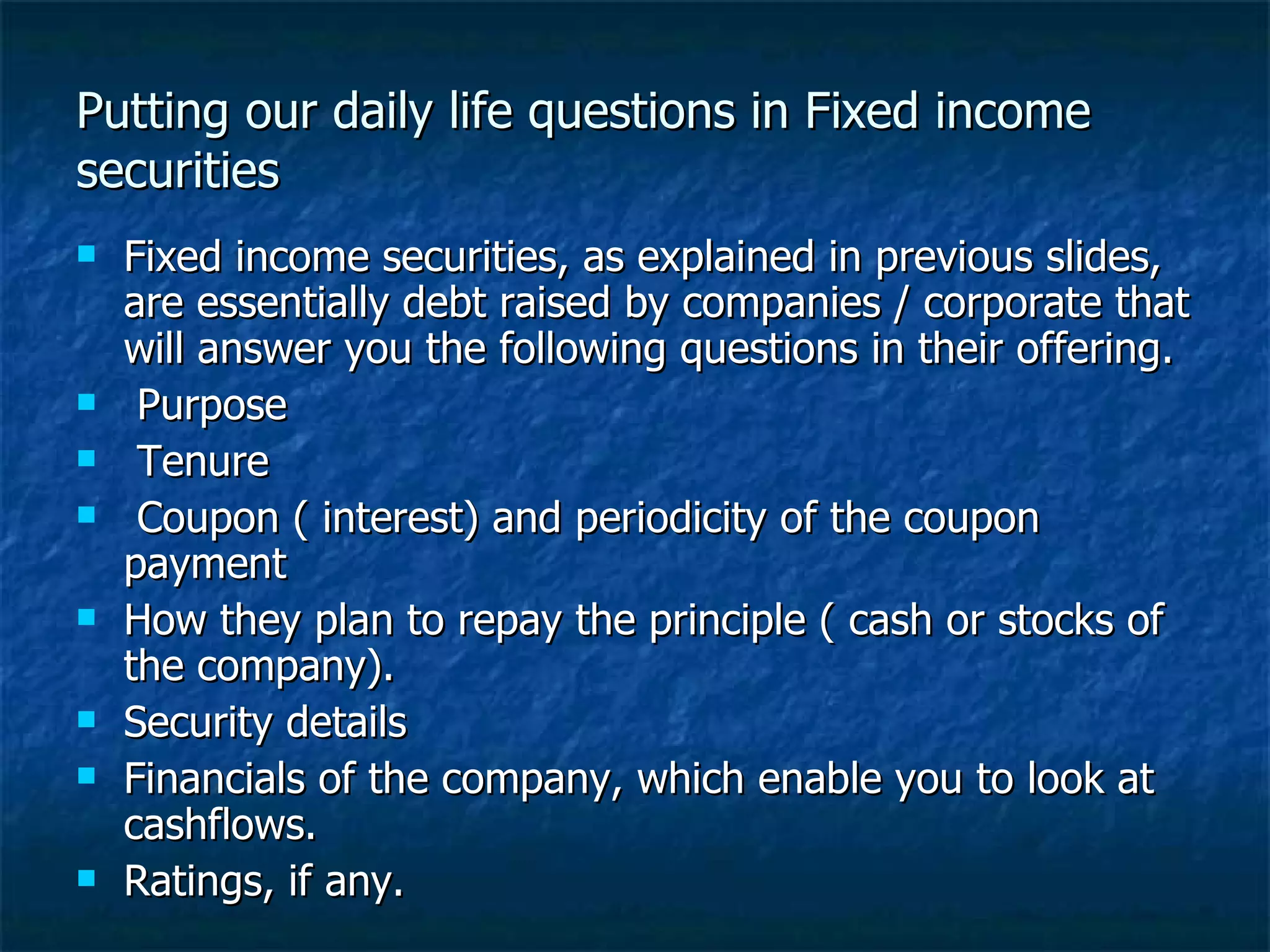 Understanding Fixed Income Securities | PPT