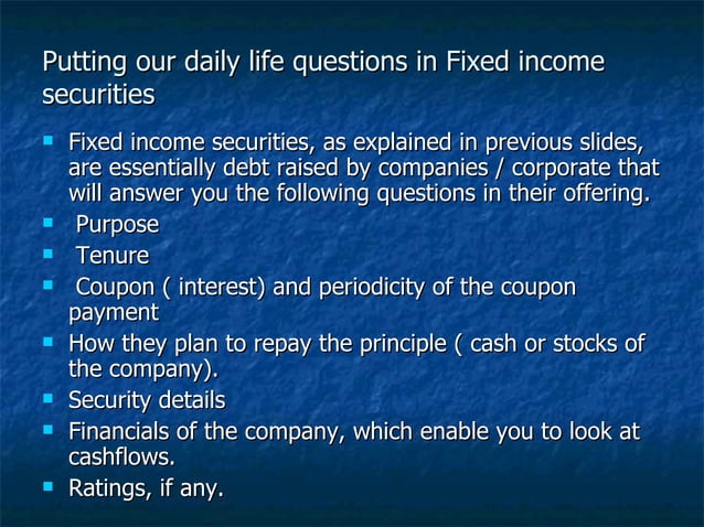 Understanding Fixed Income Securities | PPT