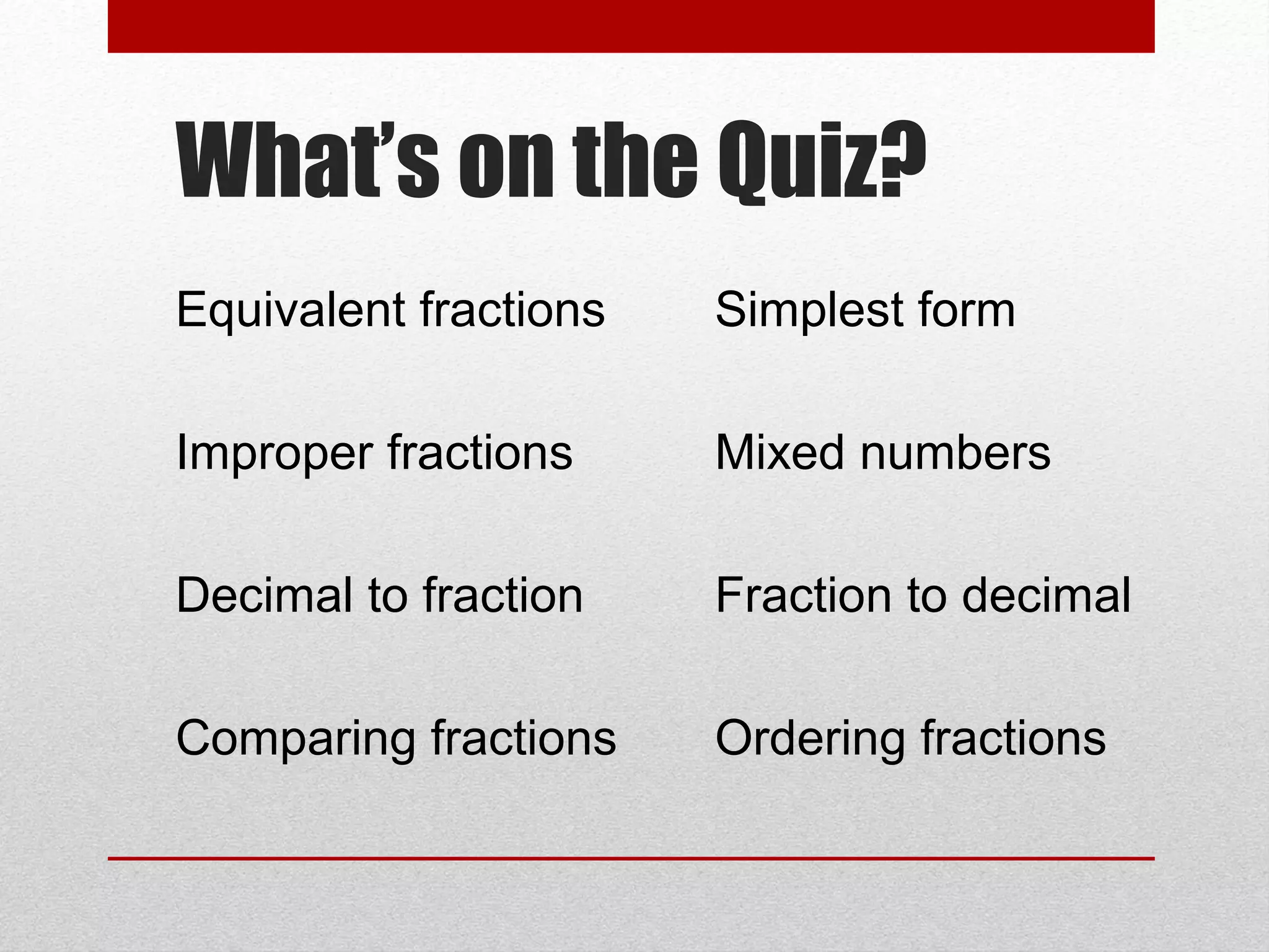 Understanding fractions quiz review | PPT