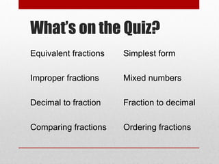 Understanding fractions quiz review | PPT