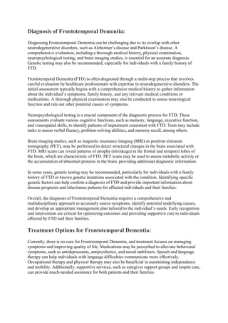 Frontotemporal Dementia: Symptoms, Causes, and Treatment Options | The Lifesciences Magazine | PDF