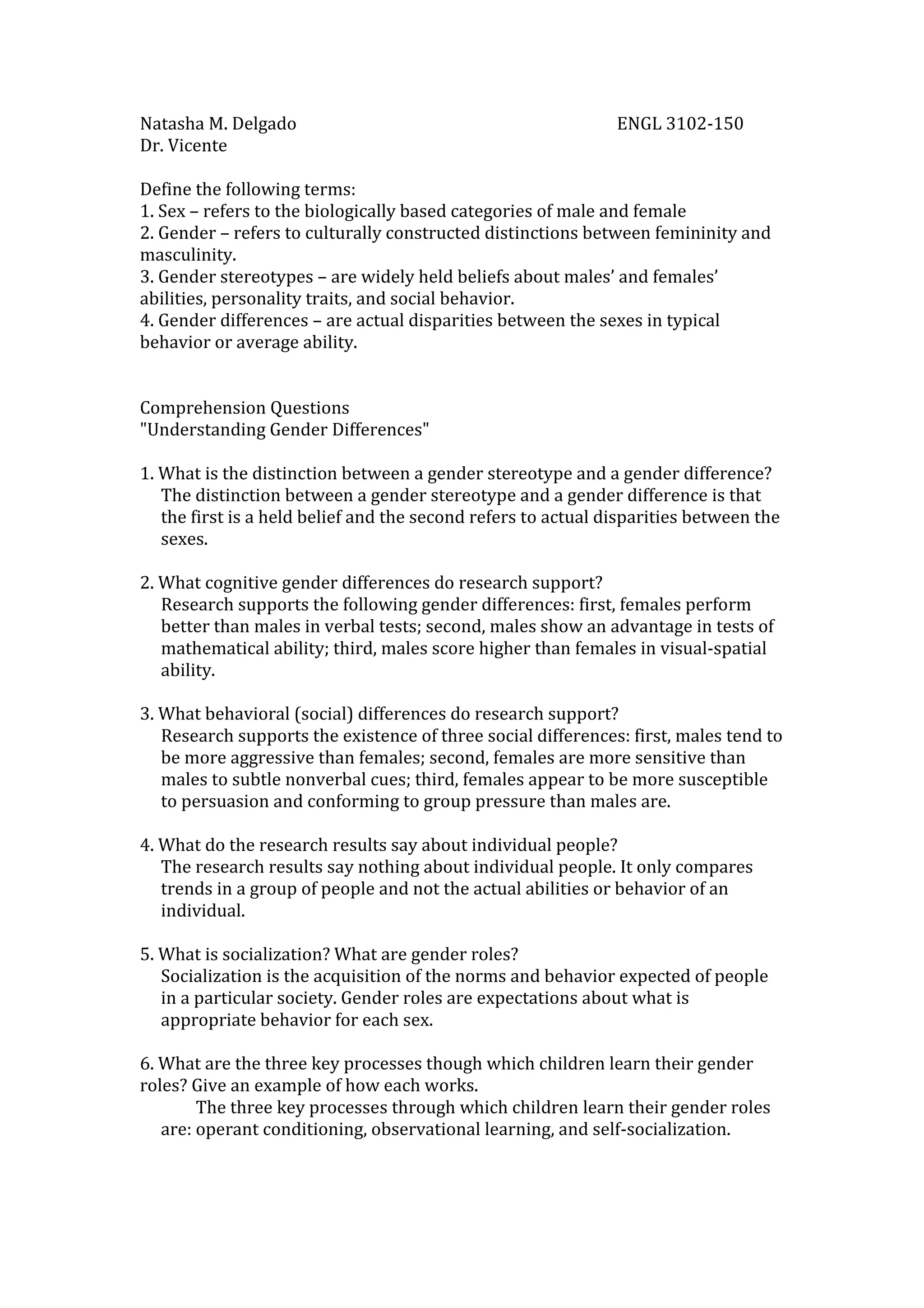 Understanding Gender Differences | DOCX