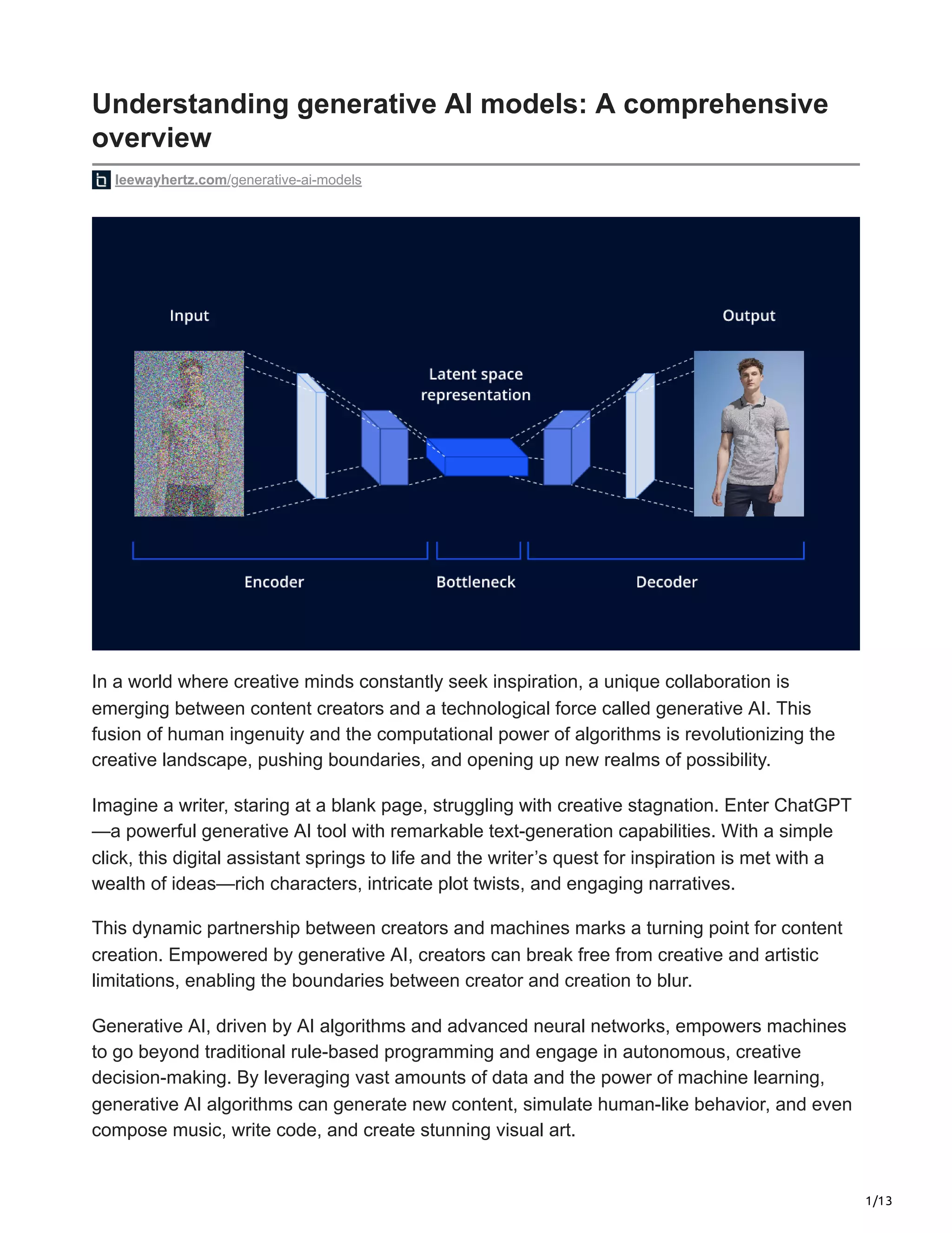 Understanding Generative Ai Models A Comprehensive Overview Pdf
