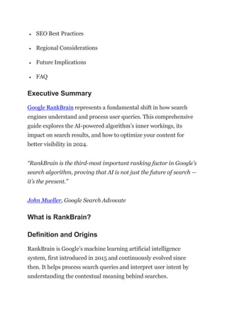Understanding Google RankBrain: The AI-Powered Search Algorithm [2024] | PDF