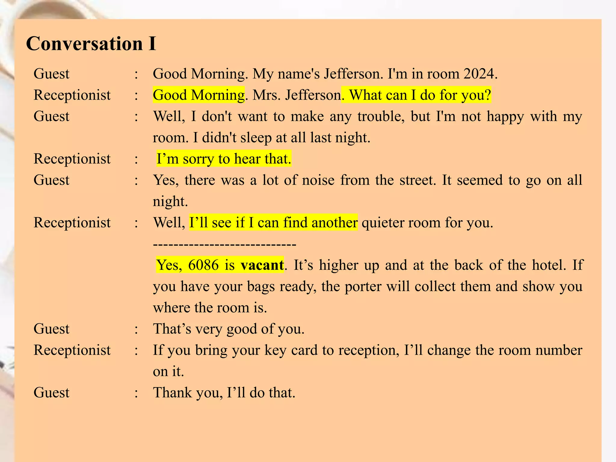 ENGLISH FOR HOTEL: UNDERSTANDING GUESTS PROBLEMS DURING THEIR STAY AND ...