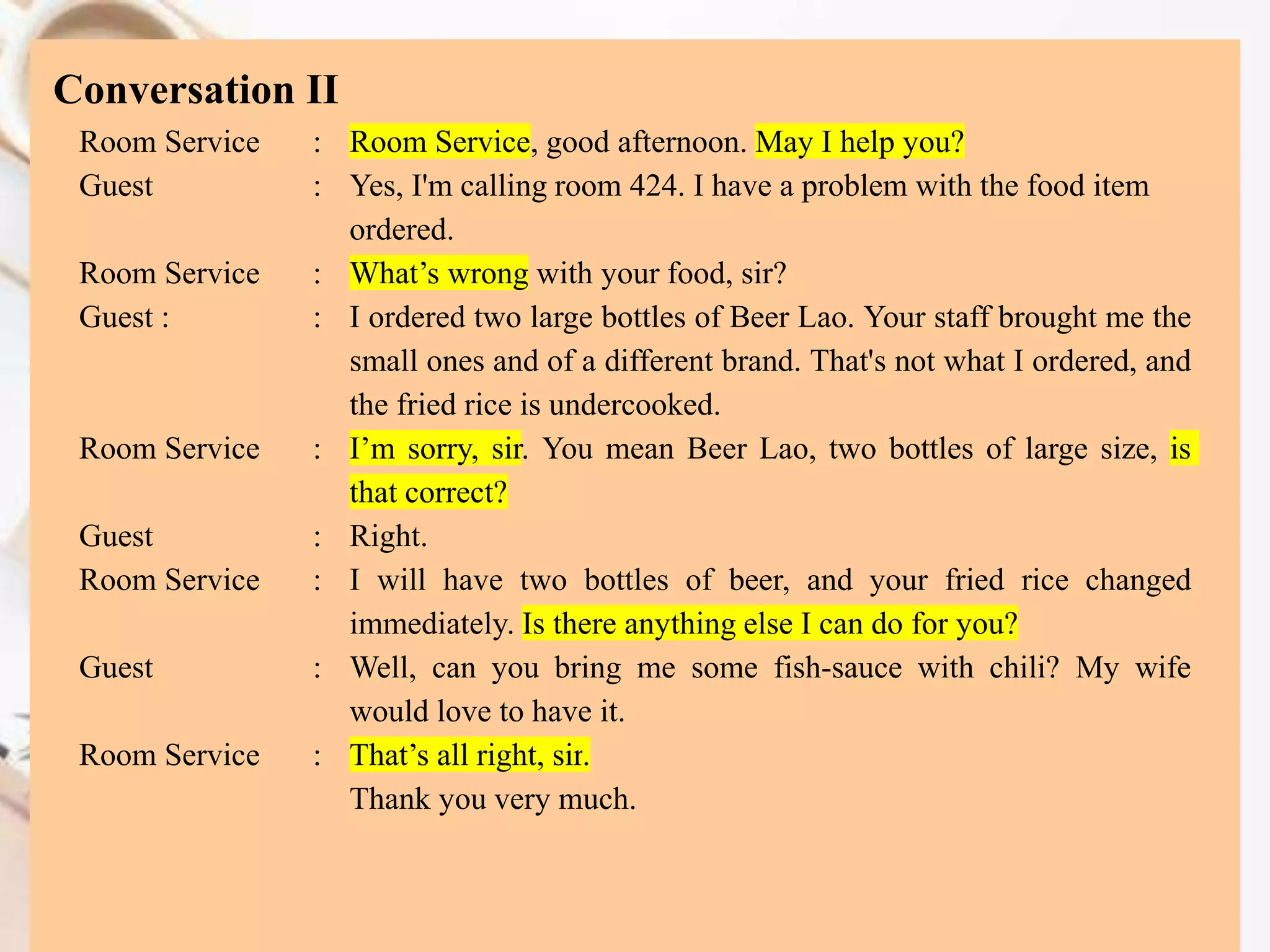 ENGLISH FOR HOTEL: UNDERSTANDING GUESTS PROBLEMS DURING THEIR STAY AND ...