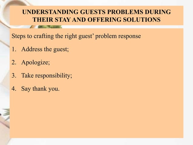 ENGLISH FOR HOTEL: UNDERSTANDING GUESTS PROBLEMS DURING THEIR STAY AND ...