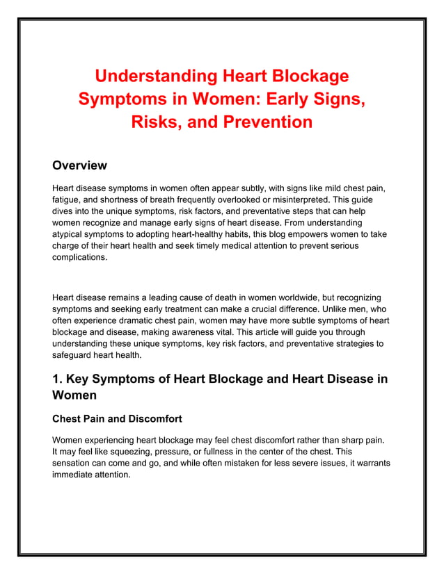 Understanding Heart Blockage Symptoms in Women_ Early Signs, Risks, and ...