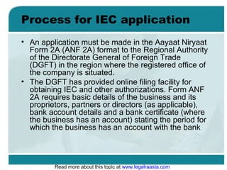 Understanding import export code (iec) in india by legal raasta | PPT