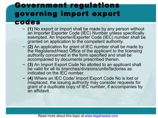 Understanding import export code (iec) in india by legal raasta | PPT