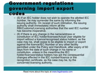 Understanding import export code (iec) in india by legal raasta | PPT