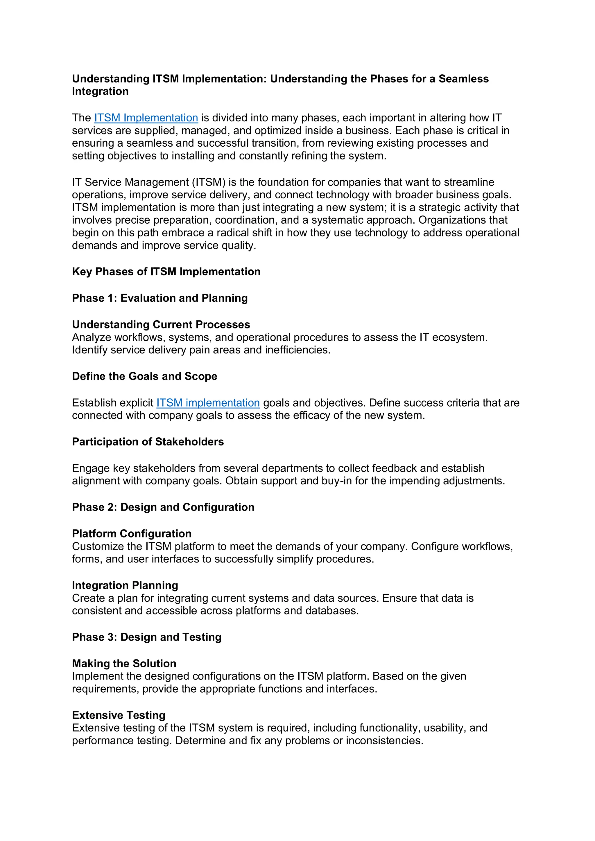 Understanding ITSM Implementation Understanding the Phases for a ...