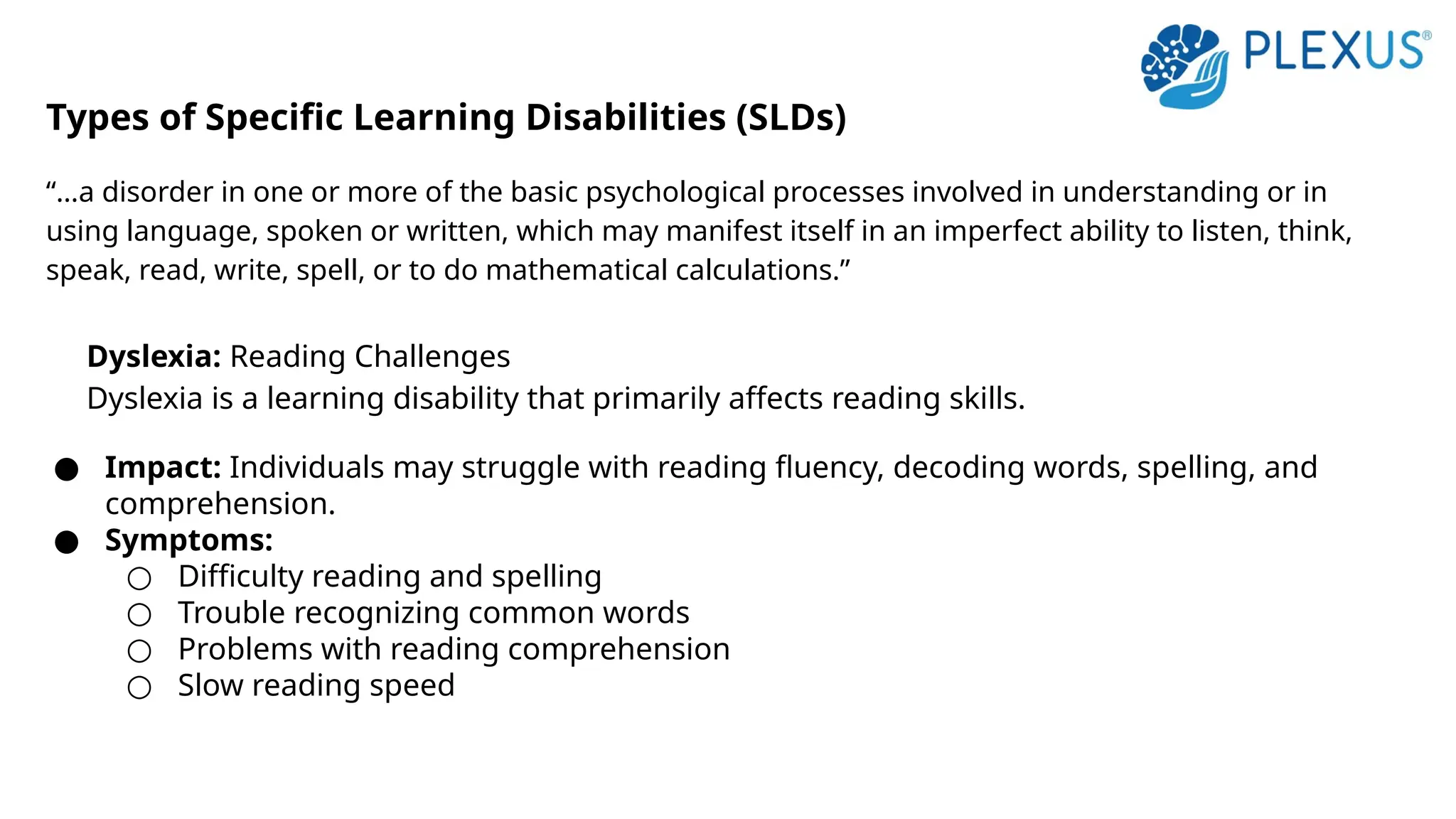 Understanding Learning Disabilities - Plexus | PPT