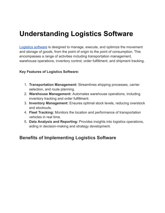Understanding Logistics Software | PDF