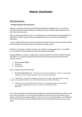 Understanding Mahout classification documentation | PDF