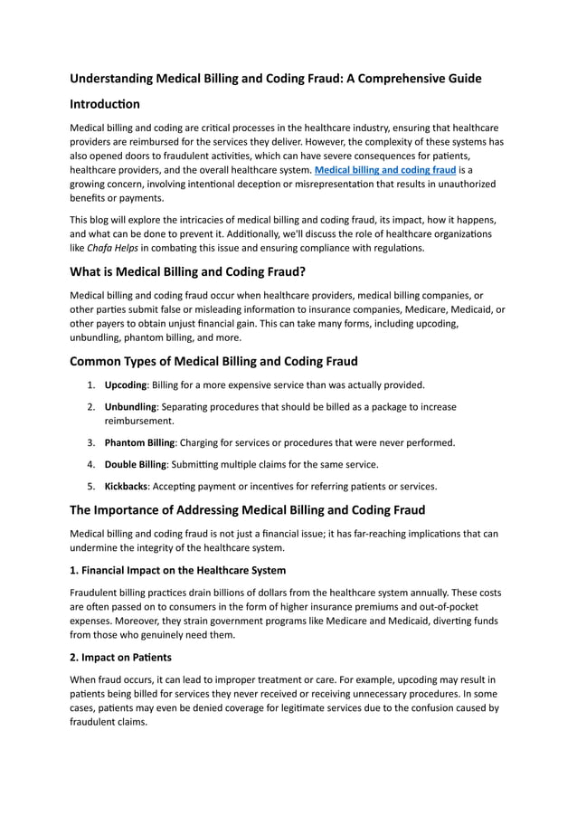 Understanding Medical Billing and Coding Fraud: A Comprehensive Guide | PDF
