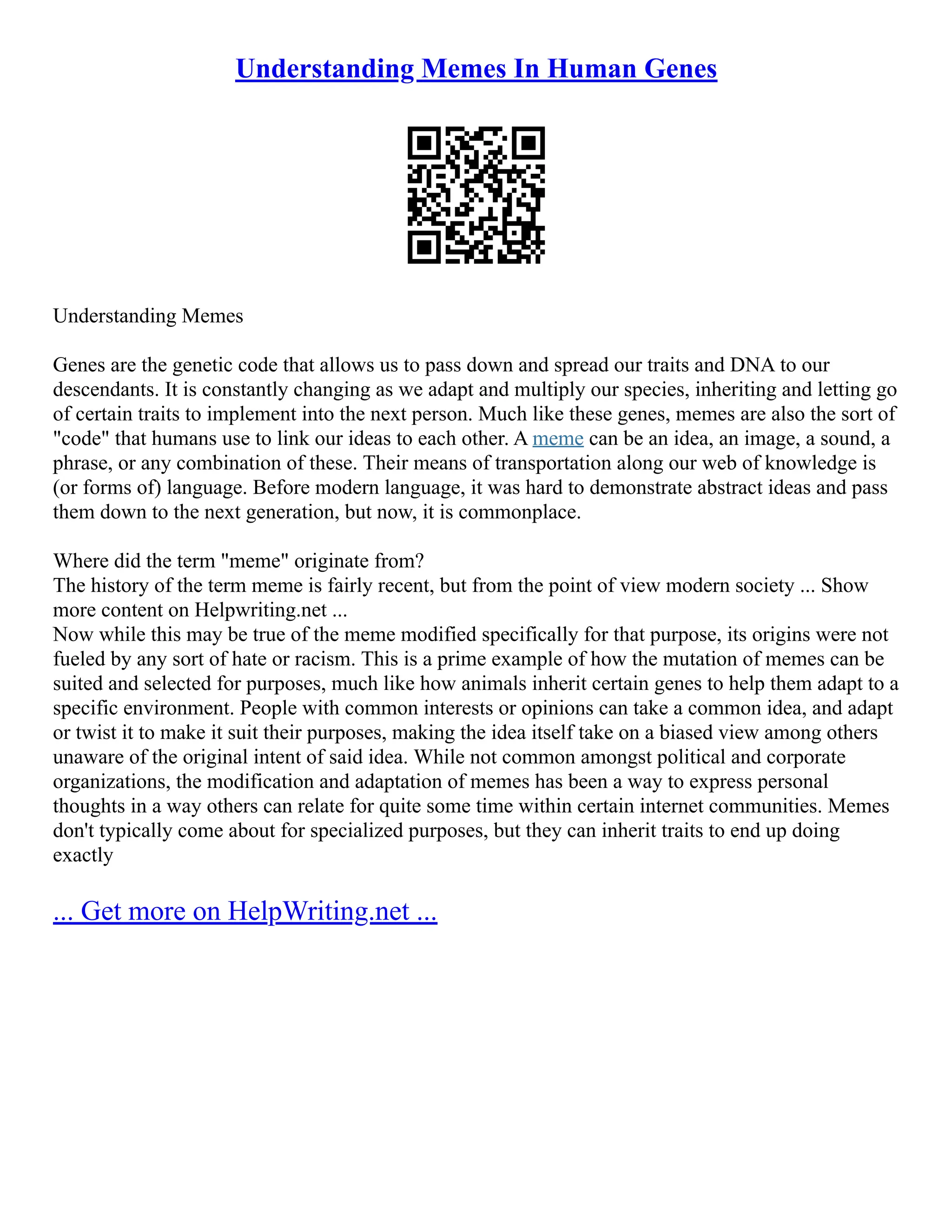 Understanding Memes In Human Genes | PDF